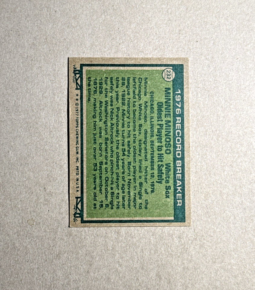 1977 Topps #232 Minnie Minoso Vintage Baseball Card! EXMT | eBay