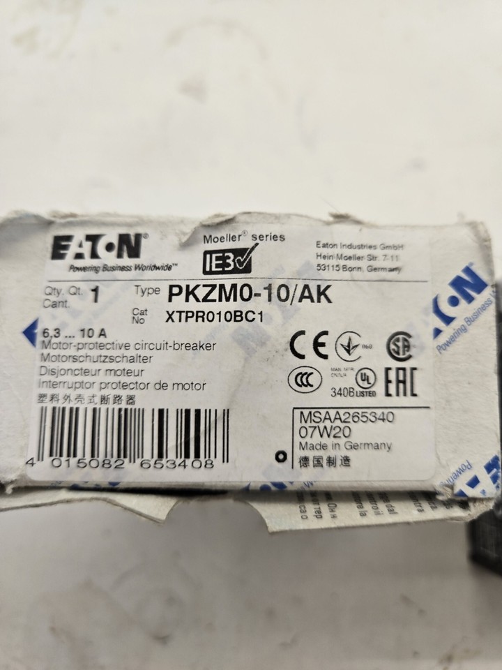 Eaton PKZM0-10/AK Motor-Protective Circuit Breaker XTPR010BC1 3P 10 Amp ...