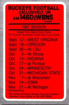 Ohio State University 1987 Football Pocket Schedule Card Sked WBNS ...