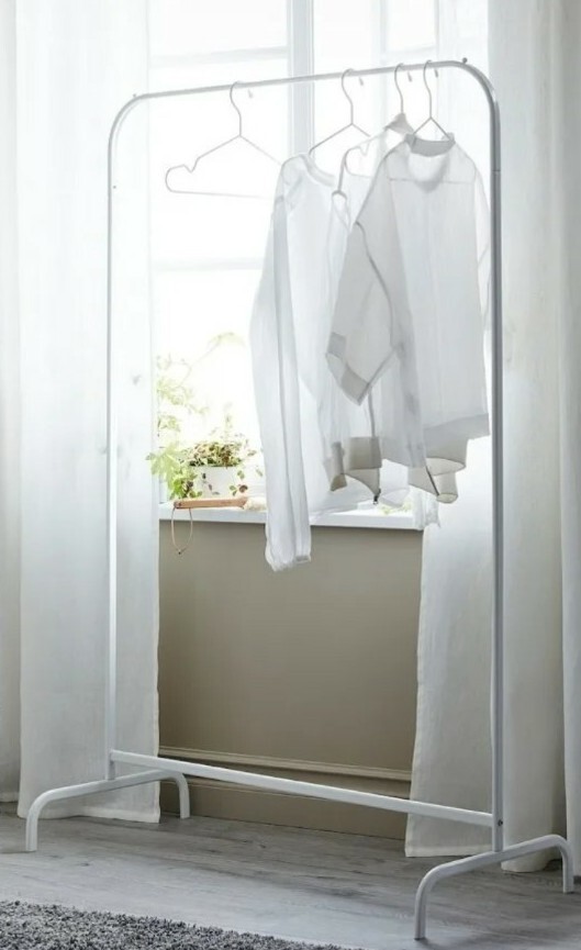 IKEA MULIG White Metal Clothes Rack Rail 99x152cm Hanging Bar Organise ...
