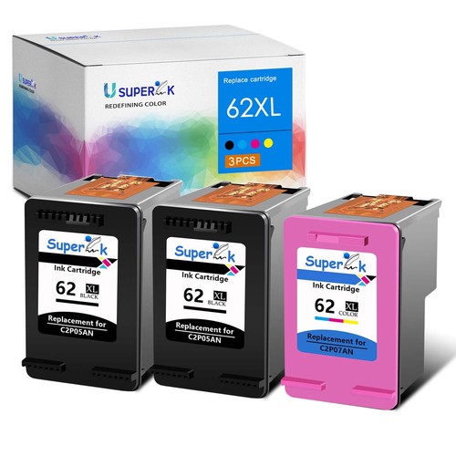 Compatible With HP 2 Black+1 Color 62XL Ink Officejet 5744 8045 ENVY ...