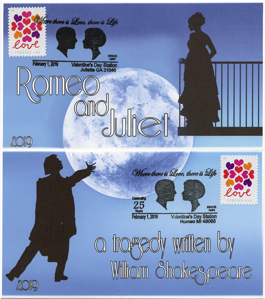 19-029-030, 2019, Romeo and Juliet, Pictorial Postmark, Romeo MI ...