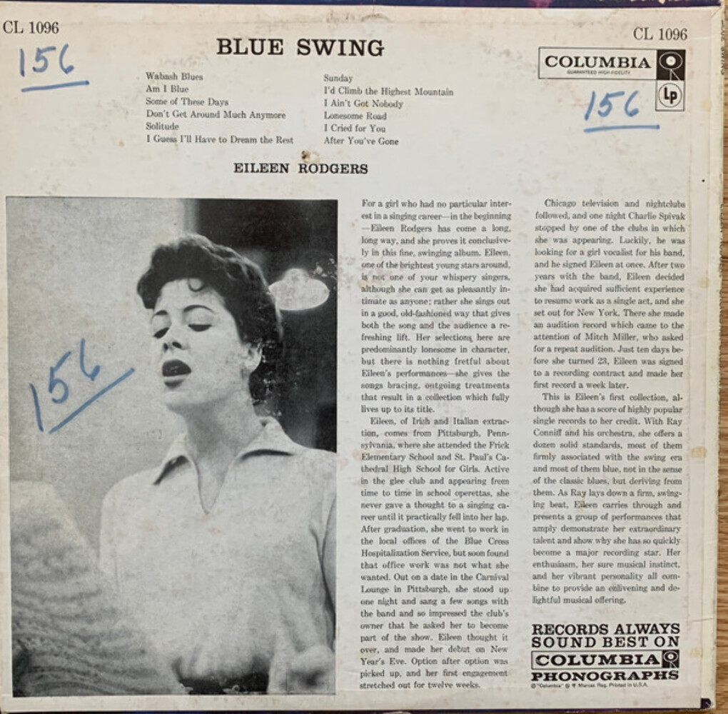 Eileen Rodgers - Blue Swing - Columbia - CL 1096 - LP, Album, Mono ...