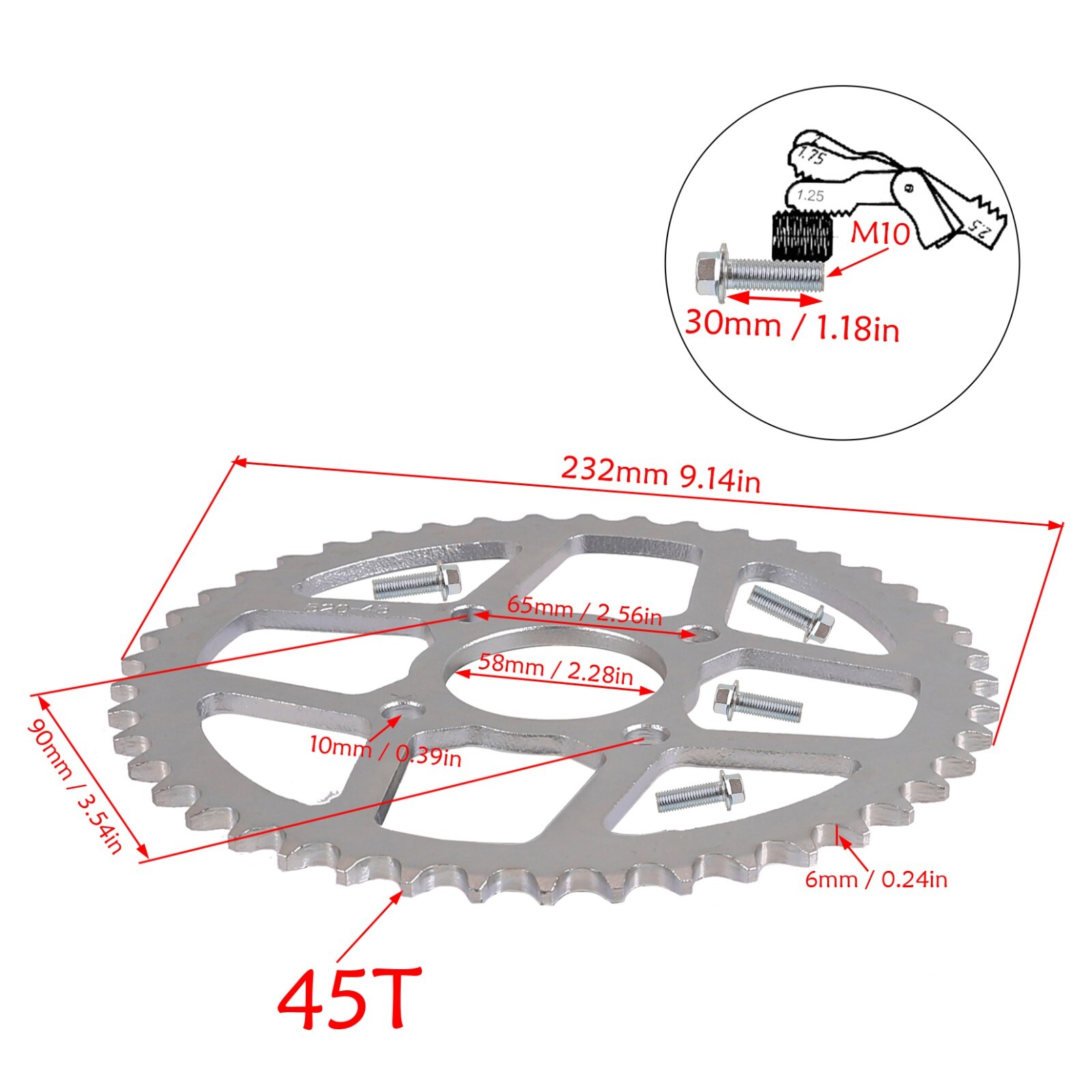 520 Chain 45 Tooth Rear Sprocket 58mm hole 150 200 250cc ATV Quad Dirt ...