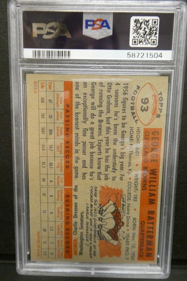 1956 Topps George Ratterman #93 PSA 8 NM-MT | eBay