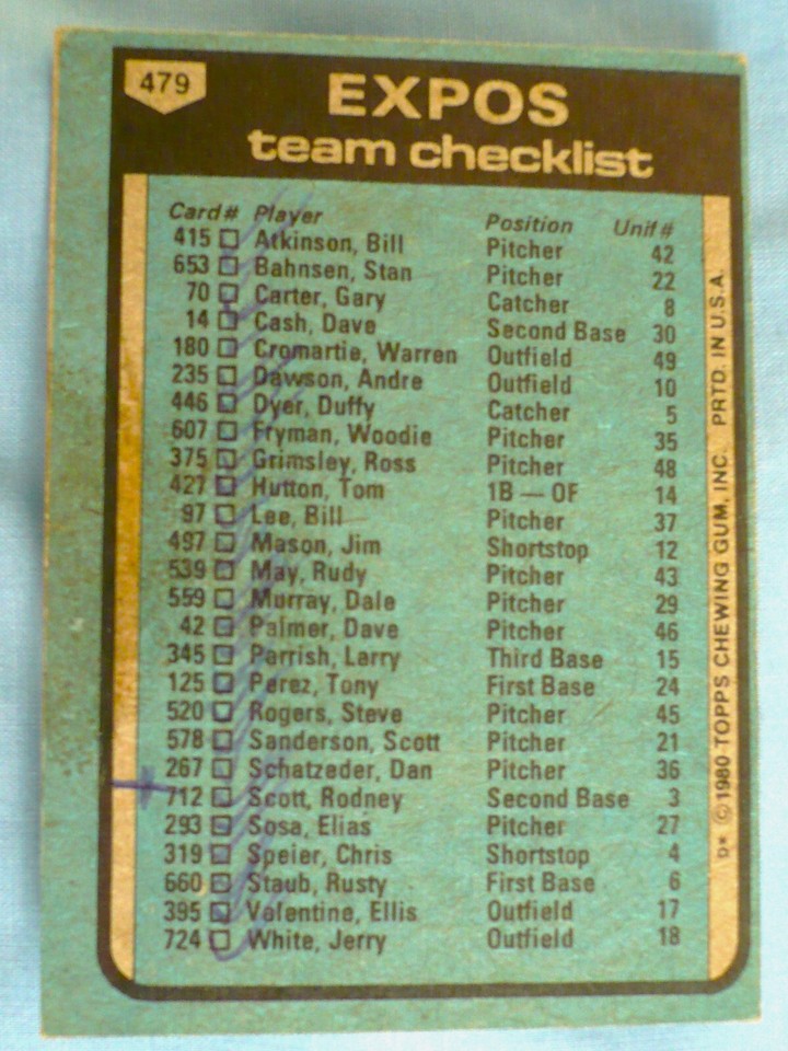 EXPOS TEAM CARD - #479 - 1980 TOPPS - MARKED - GOOD | eBay