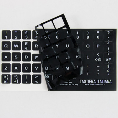NUOVO KIT ADESIVI TASTIERA ITALIANO LETTERE AL CENTRO TASTI 14X14MM ...