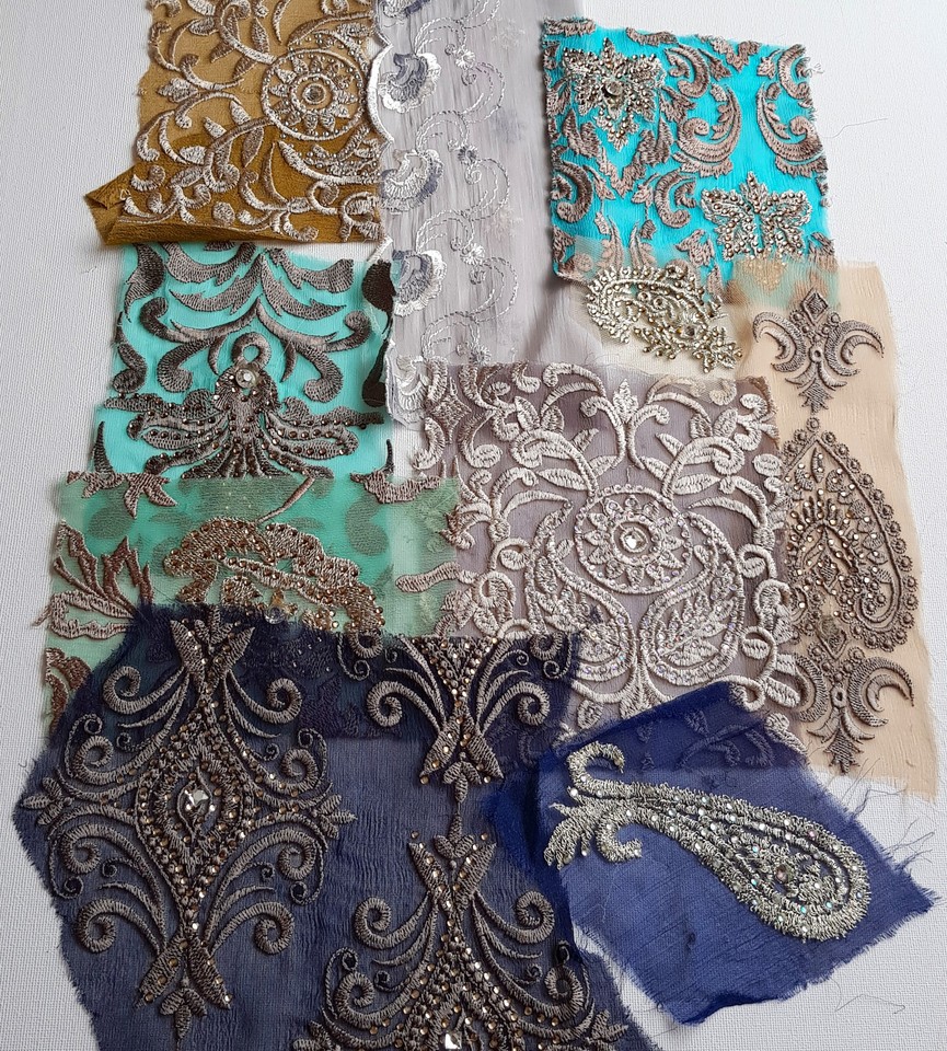 Sari scraps beaded embellished fabric offcuts art projects sequin ...