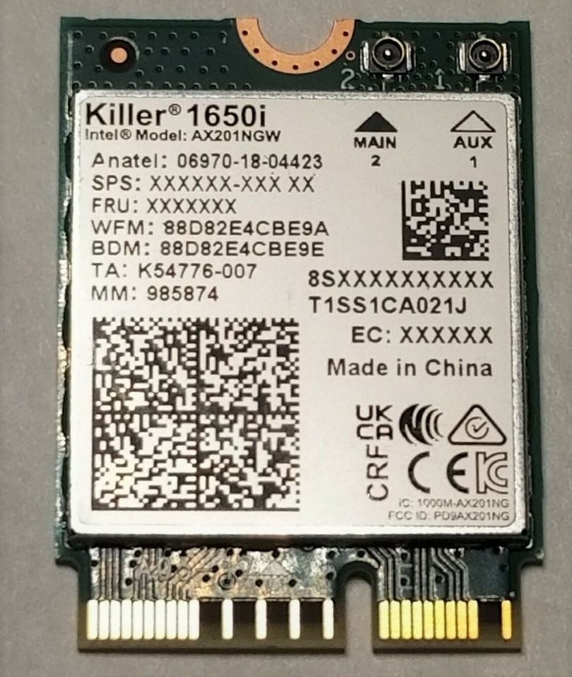Intel AX200 AX201 AX211 AX210 Killer 6E 9560 BE200 Wi-Fi 7 (not sold in ...