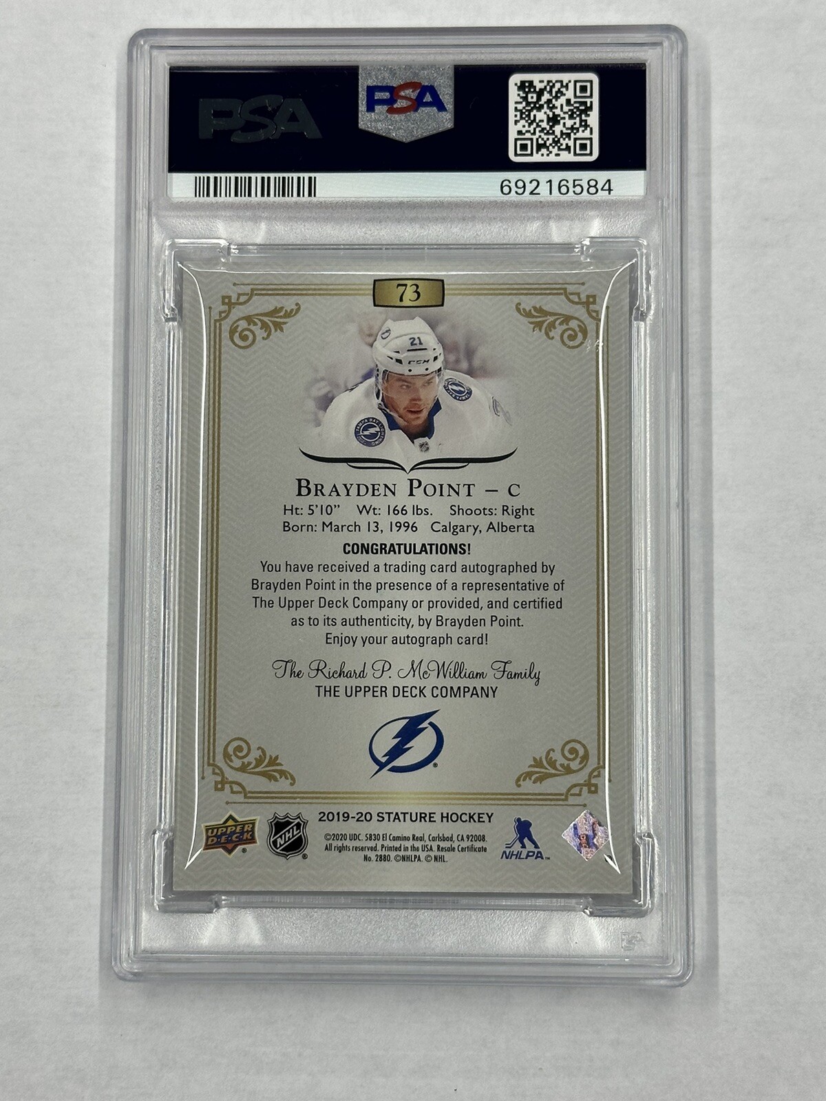 2019 UPPER DECK STATURE BRAYDEN POINT AUTOGRAPH-RED # /35~PSA Gem Mint ...