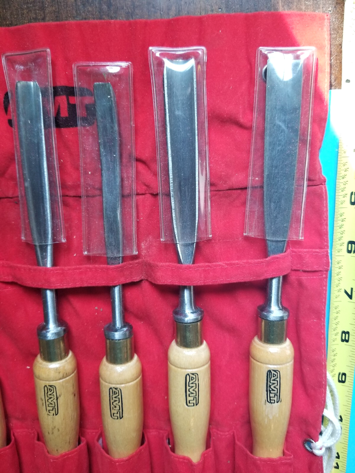 AMT 6 Pc Wood Carving Hand Chisel / Gouge Set in Red Roll Set Of 6 ...