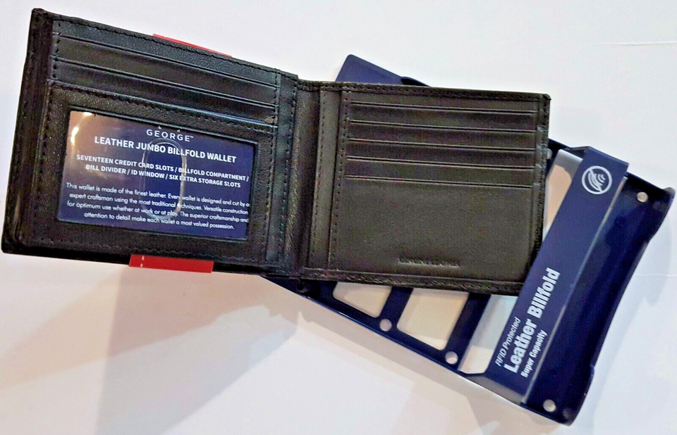 GEORGE BIFOLD WALLET JUMBO RFID MEN GENUINE Black LEATHER FITS 17 CARD ...
