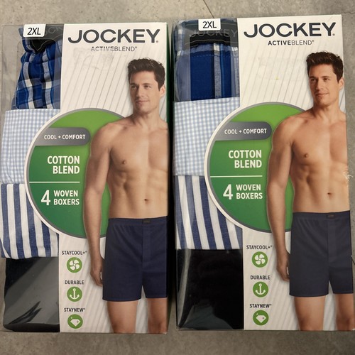 Jockey Men's 4-Pack Active Blend Boxers Underwear Size 2XL 44-46 Blue ...