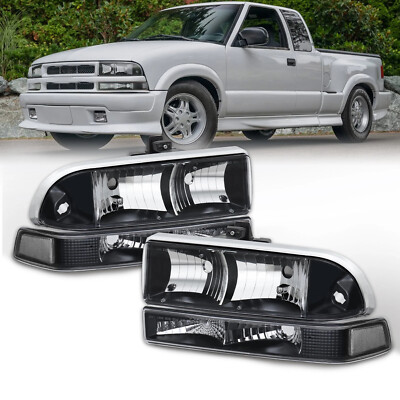 Black Clear Corner Headlights For 1998-2005 CHEVY S10/BLAZER Bumper ...