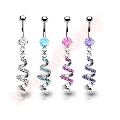 Gem Spiral Swirl Belly Button Bar Ring Dangle Navel Body Piercing ...