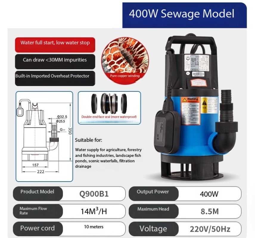 Plastic Submersible Pump Sewage Pump 220V Fully Automatic Bottom ...