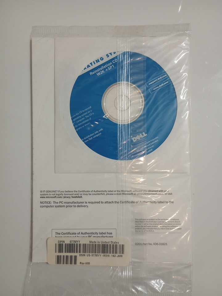 Dell Microsoft Windows 2000 Professional Reinstallation CD W2K+SP1 ...