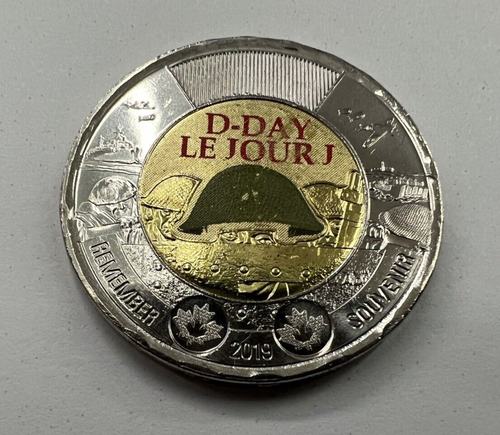 1 x COLOUR 2019 75th D-Day Canada $2 toonie coin from Mint Roll BU ...