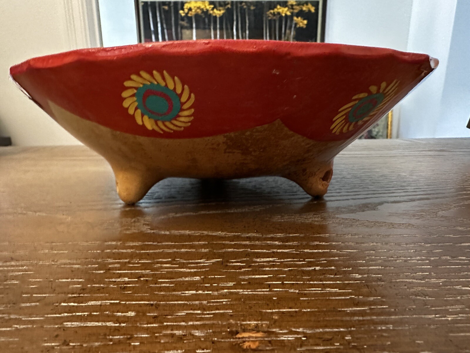 Red Clay Pottery Decorative Bowl Hand Painted Red With Multicolor Birds ...