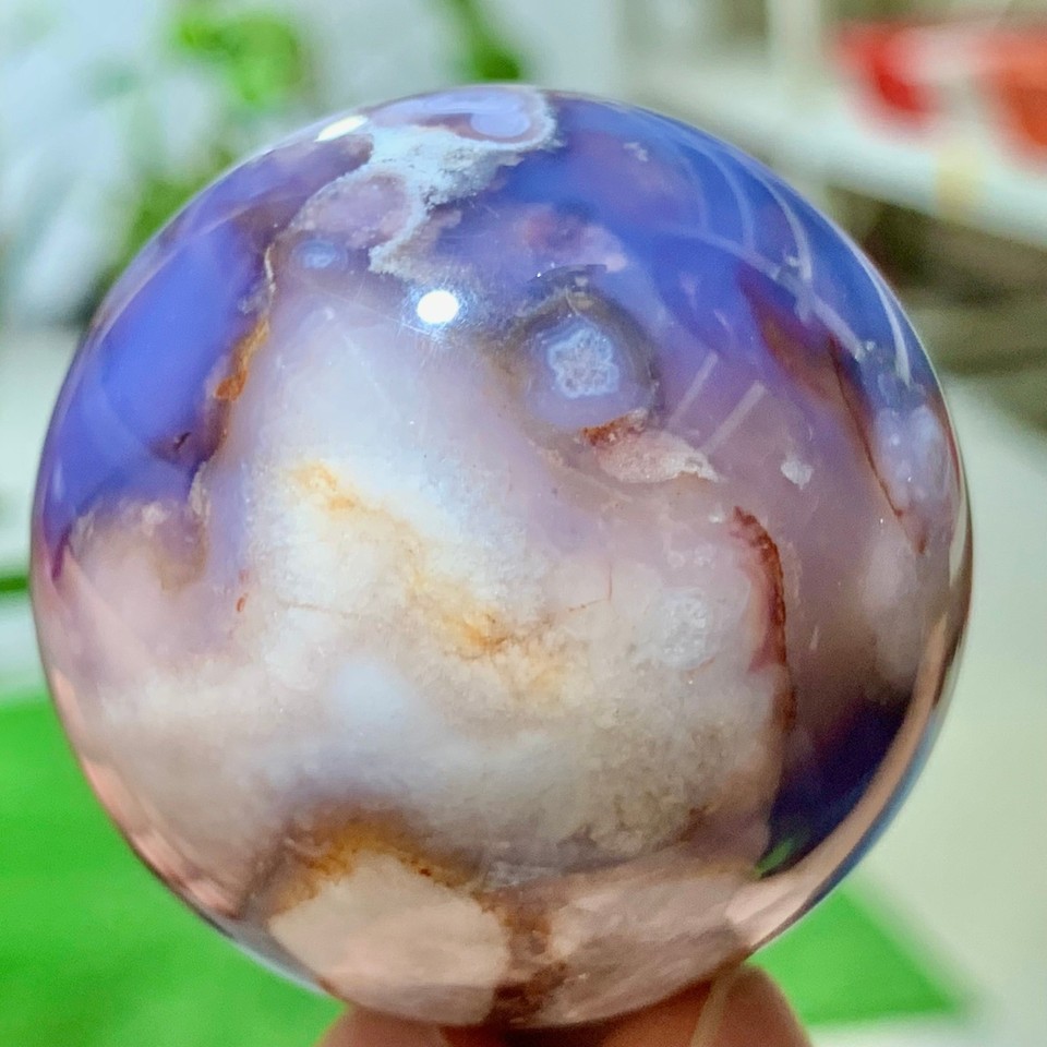 121G Natural Blue Cherry Blossoms agate Crystal Sphere Quartz Mineral ...