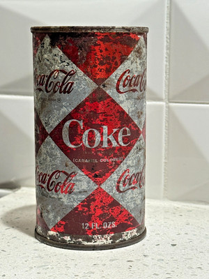 60s Coca Cola Steel Can Diamond Design Atlanta Juice Tab top opened SC ...