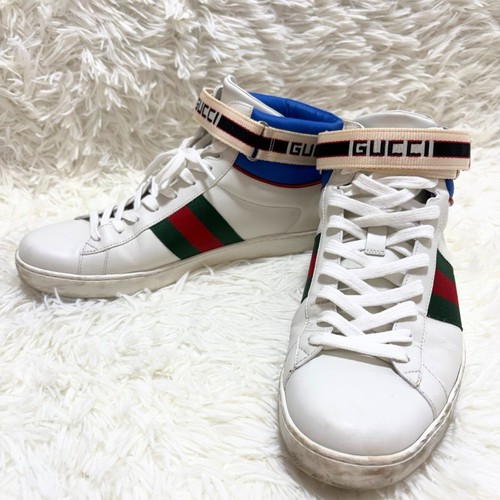 Auth GUCCI Men's high-top Sherry Line White Sneakers Size 43.5 US10 ...
