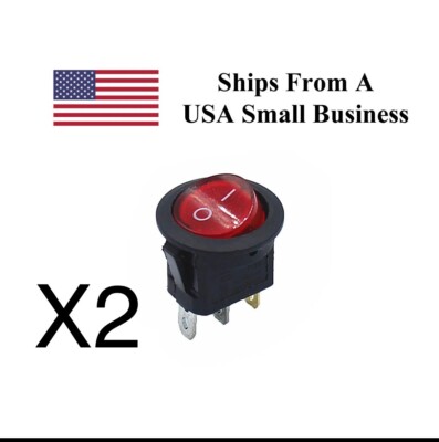 x2 Illuminated Red Round Rocker On/Off Switch SPST 3 Pin New | eBay