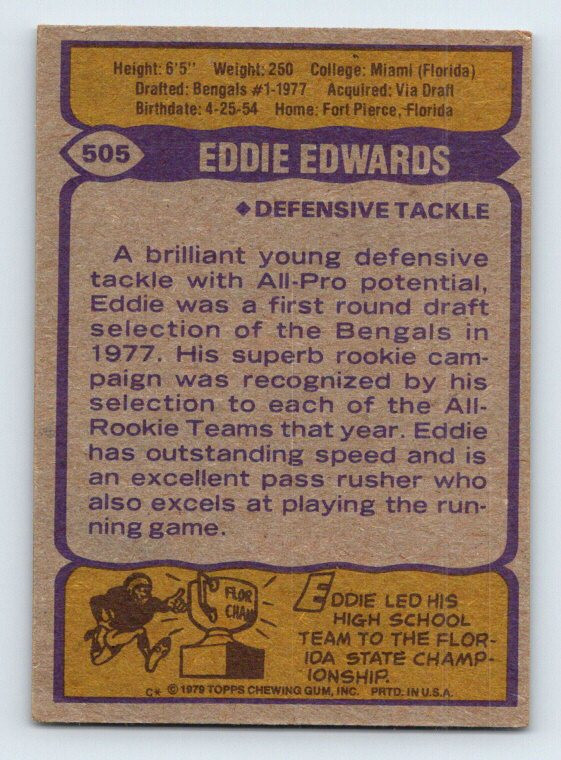 EDDIE EDWARDS Cincinnati Bengals 1978 Topps Football Card B210 | eBay