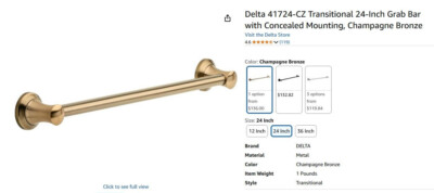Delta 41724-CZ Transitional 24" Grab Bar w/Concealed Mounting ...