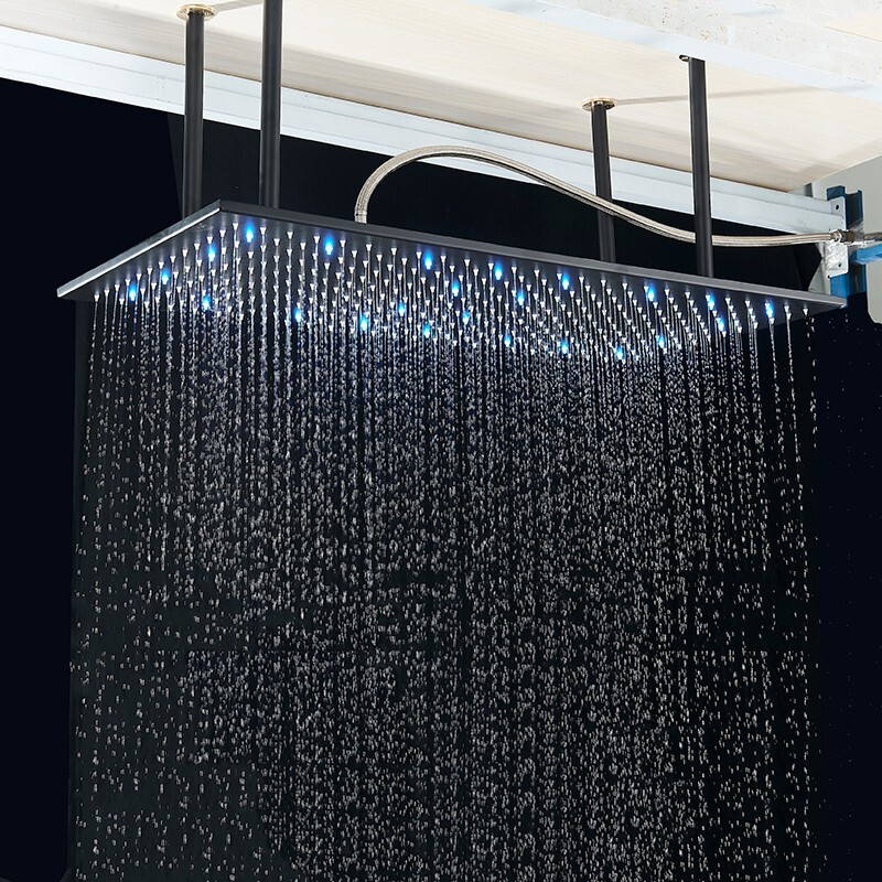 16"x32" LED Shower Head Ceiling Mounted Overhead Shower Sprayer Matte ...