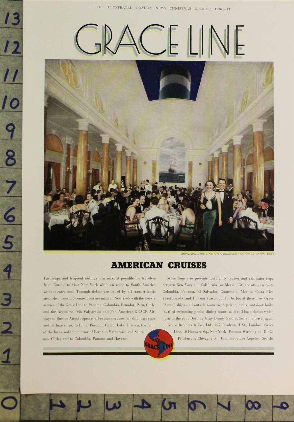 1936 GRACELINE STEAMSHIP CRUISE SANTA NAUTICAL SOUTH AMERICA TRAVEL AD ...