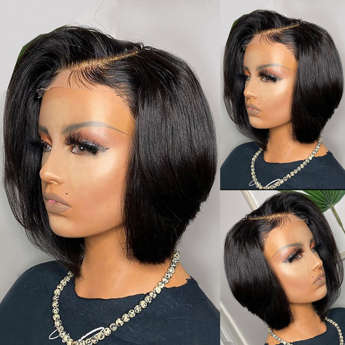 Short Bob Lace Front 13x1 T Part Pixie Human Hair Wig Pre Plucked ...