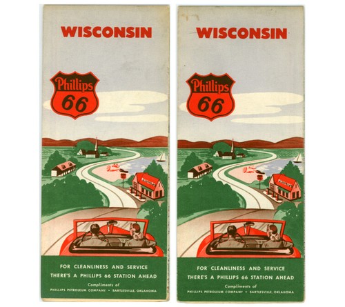 Vintage 1950 Wisconsin Road Map – Phillips 66 | eBay