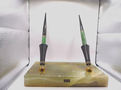 Parker Vintage Duofold Double Desk Set with green junior desk pen and ...