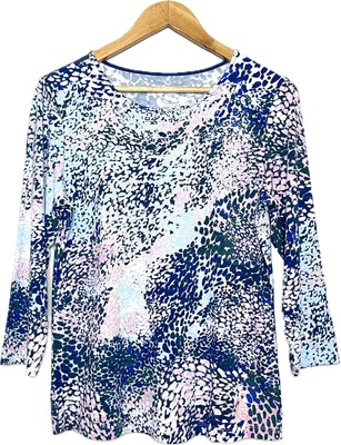 Sportscraft Magic Tee Size M Blue Abstract Print 3/4 Sleeve Stretch ...