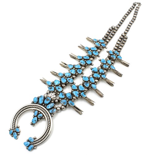 Navajo Signed Tim Kee Whitman Sterling Naja Bench Bead Squash Blossom # ...