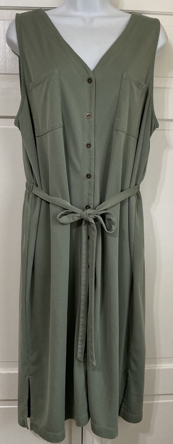 Tahari Dress Womens Sage Green Tank Button Up Belted … - Gem
