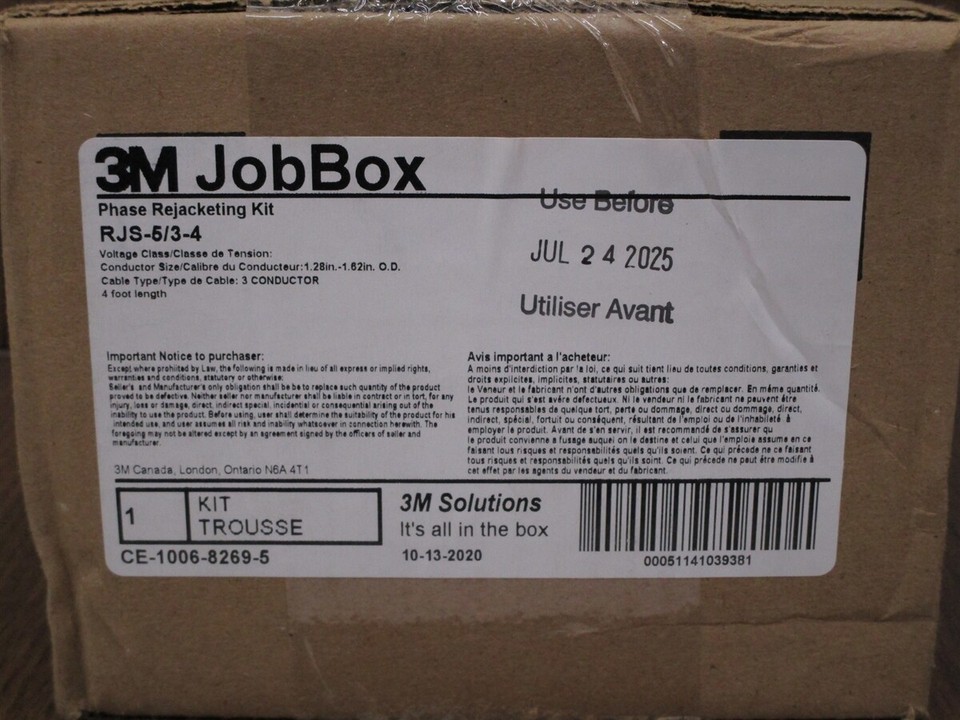 3M RJS-5/3-4 Job Box Phase Rejacketing Kit 3x 4' coils NEW SEALED ...