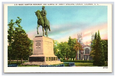 Postcard: SC Wade Hampton Monument, Church, Columbia, South Carolina ...