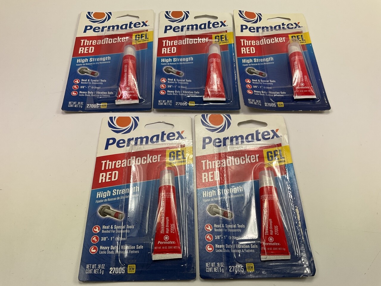 (5) PACKs - Permatex 27005 High Strength Threadlocker Red Gel Squeeze ...