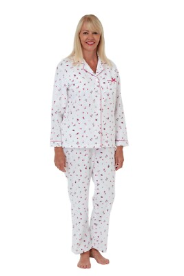 Ladies 100% Cotton Wincey Floral & Love Heart Pyjamas Sizes 8-26 ...