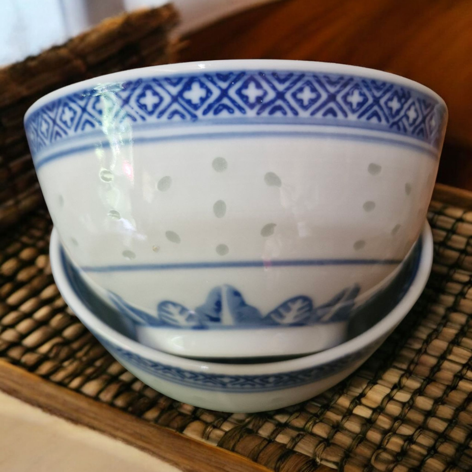Chinese Blue and White Bowls - Rice Pattern - Set of 6 - 11.5cm | eBay UK