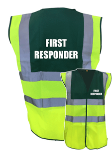 FIRST RESPONDER GREEN YELLOW HI VIS MEDICAL VESTS WAISTCOAT FIRST AID ...
