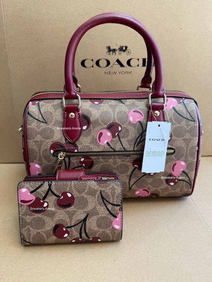 NWT Coach Rowan Satchel Crossbody Bag Leather Cherry Print With Medium ...