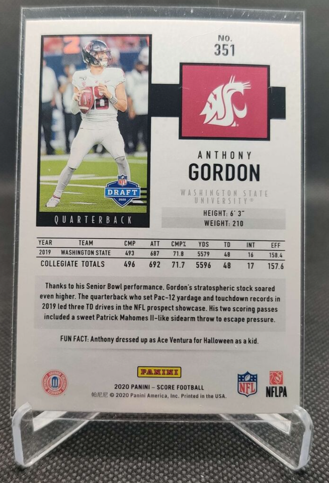 2020 Panini Score #351 Anthony Gordon Rookie RC Washington State ...