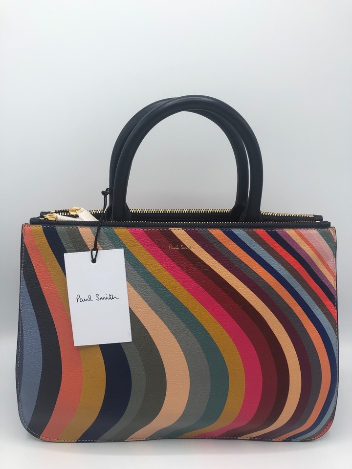 PAUL SMITH SWIRL Women's Leather stripe 'Double Zip' Tote crossbody ...
