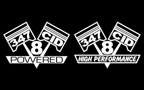 2 V8 347 CID ENGINE HIGH PERFORMANCE POWERED PISTON DECALS 5.0 STROKER ...