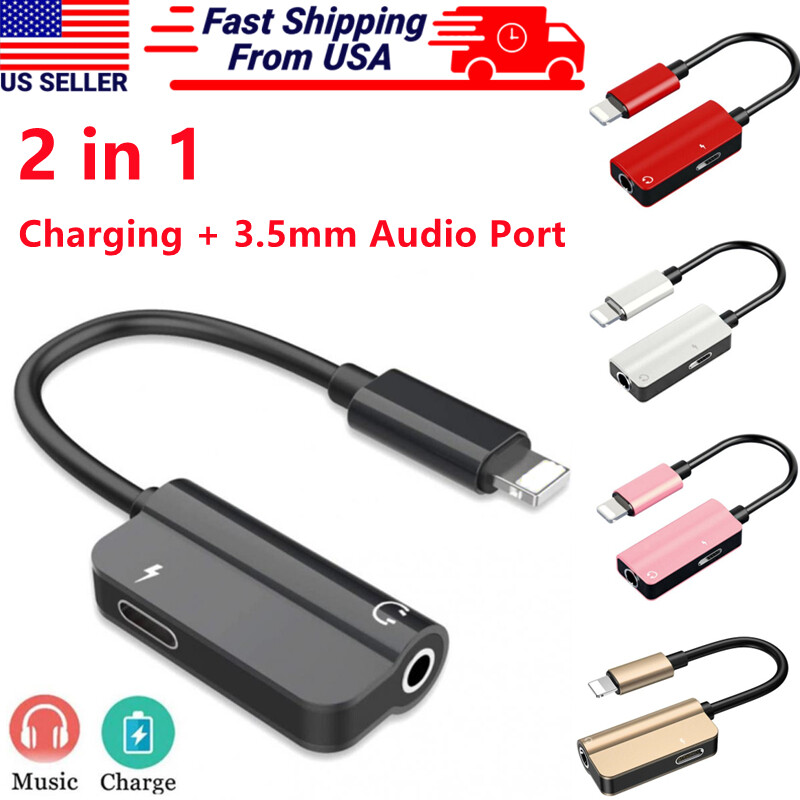 2 in 1 Audio Splitter Adapter 3.5mm Headphone Jack Adapter & Charger ...