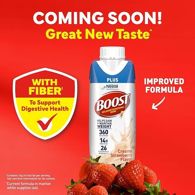 BOOST Plus Nutritional Drink, Creamy Strawberry, 8 Fl Oz (Pack of 24 ...