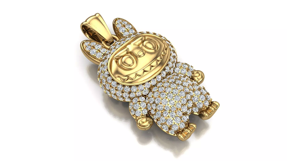 14k Solid Gold Lab Grown Diamond Labubu Pendant, Labubu Pendant with ...